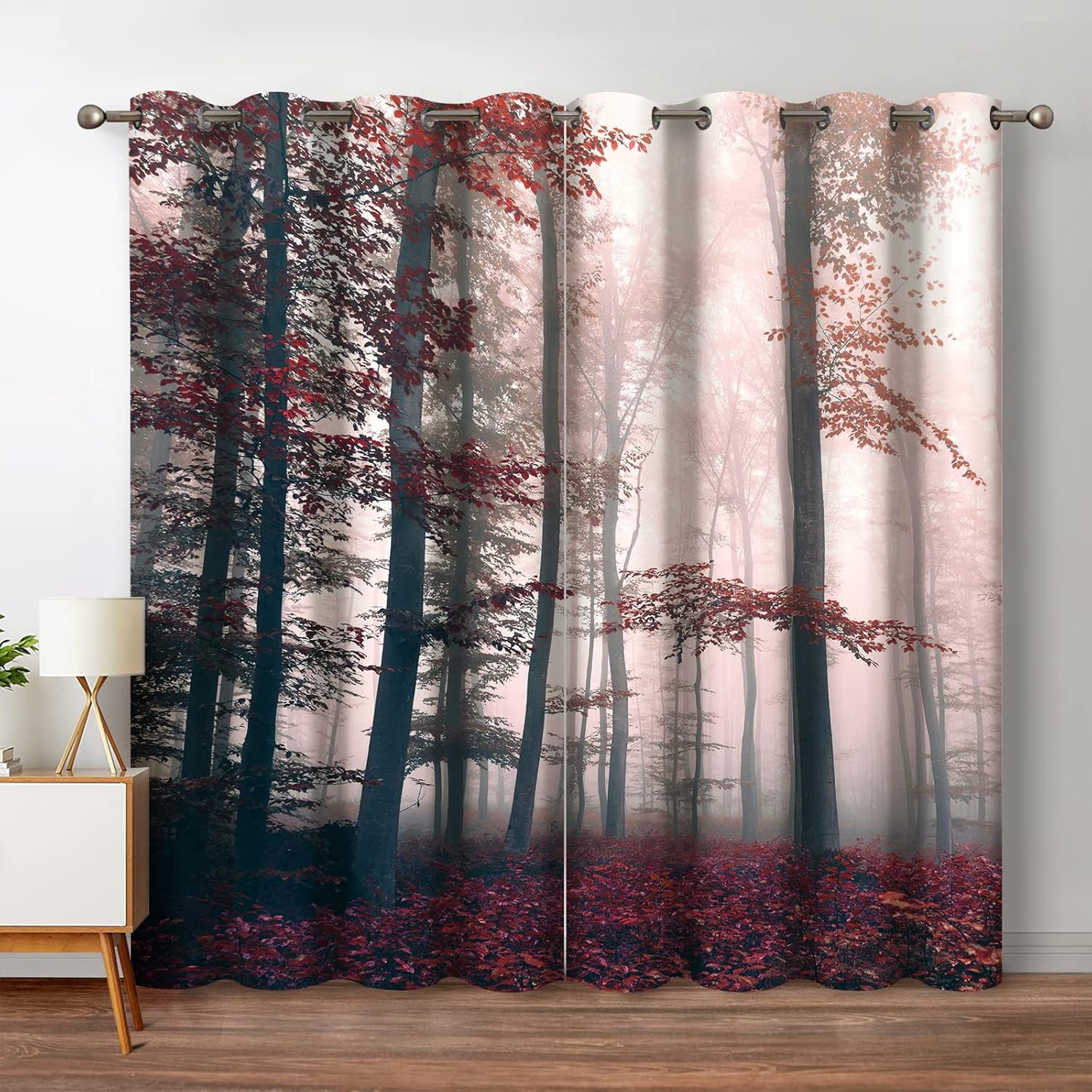 Fall Tree Forest Blackout Curtains Autumn Orange Leaves Foggy Forest ...