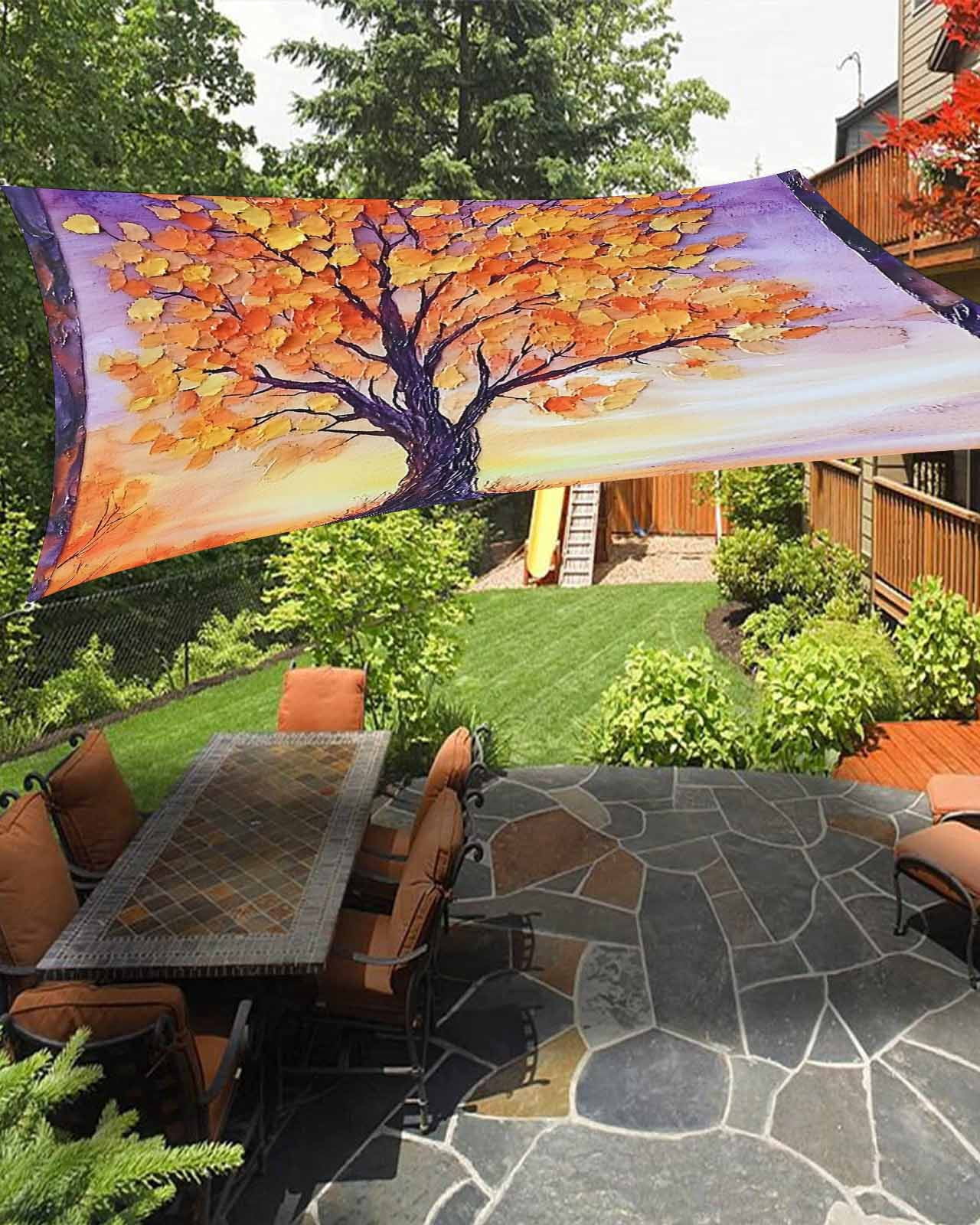 Fall Tree Sun Shade Sail 12'X16' Watercolor Retro Yellow Orange Leaf ...