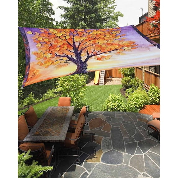 Fall Tree Sun Shade Sail 12'X16' Watercolor Retro Yellow Orange Leaf ...