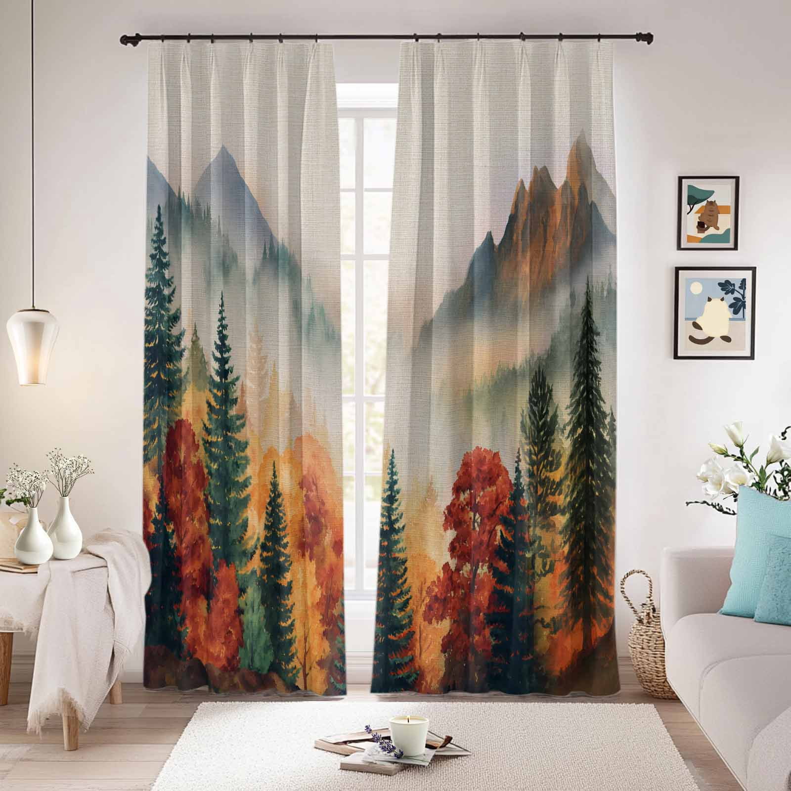 Fall Trees Blackout Curtains for Bedroom/Living Room, Pinch Pleated ...
