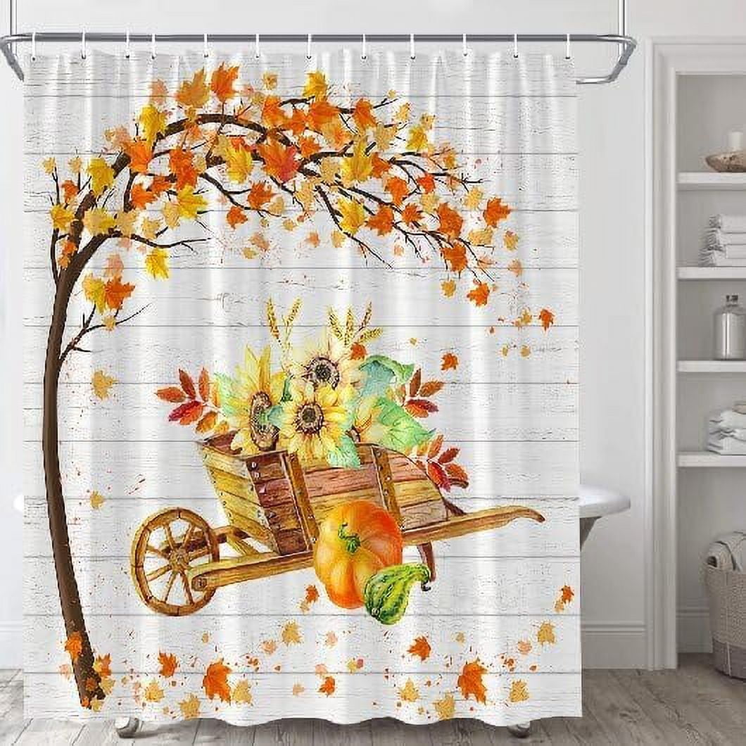 Fall Trolley Shower Curtain Watercolor Autumn Thanksgiving Harvest ...