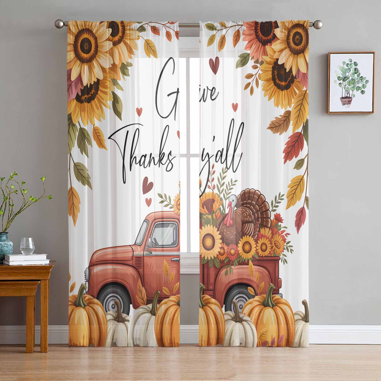 Fall Truck Pumpkins Sheer Curtains 72 Inches Long 2 Panels Set, Window ...