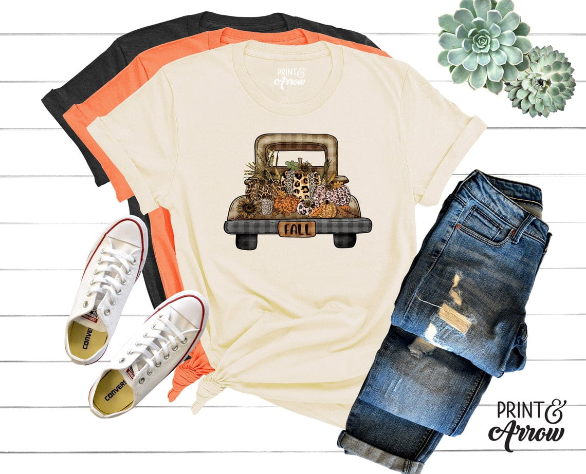 Fall Truck Shirt, Pumpkin graphic tees, Cute fall tee, Retro Graphic ...