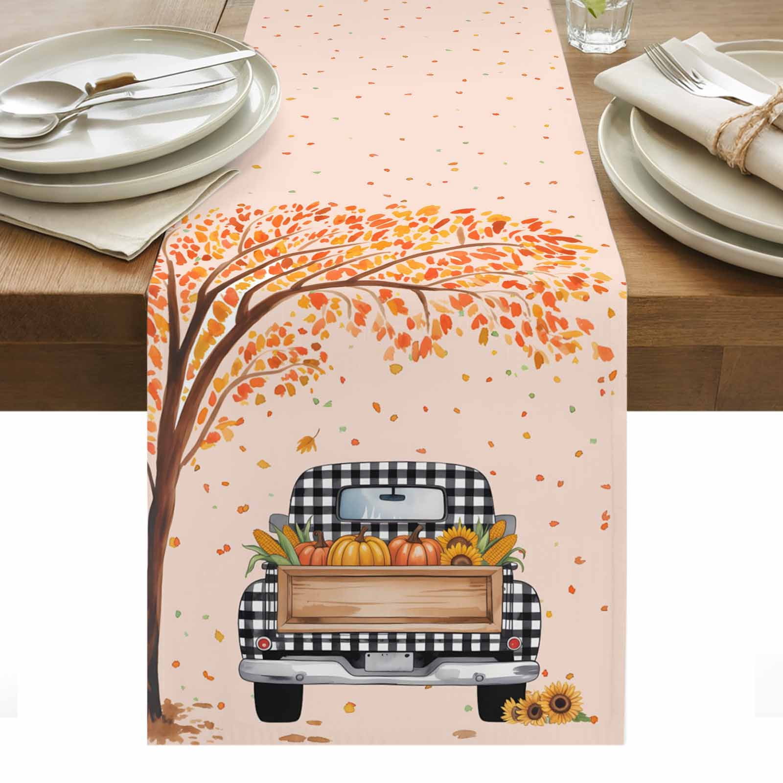 Fall Truck Table Runner - 120 Inch Long, Kitchen Dining Table Runner ...