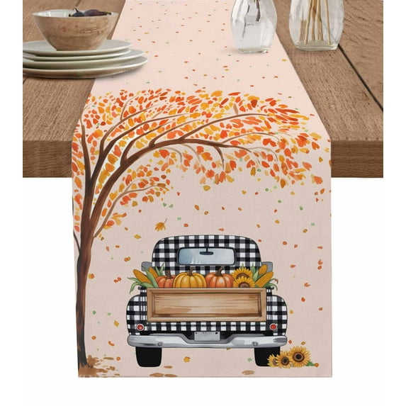 Fall Truck Table Runner 72 Inches, Thanksgiving Tree Maple Leaf ...