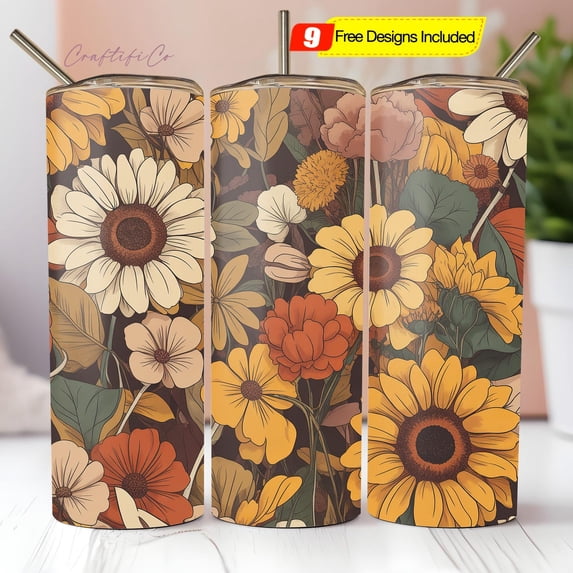 Fall Tumbler 20 oz Skinny Tumbler Sublimation , Sunflower Tumbler ...