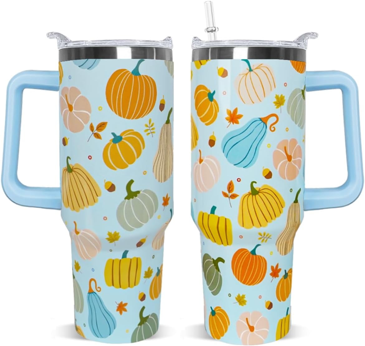 Fall Tumbler 40 OZ Blue Pumpkin Tumbler Autumn Maple Leaf Leak Proof ...