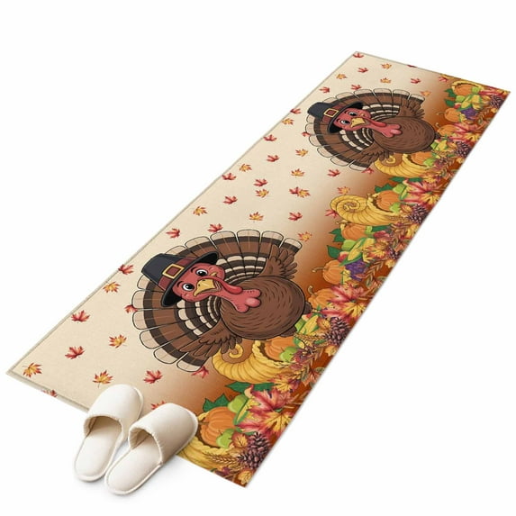 Fall Turkey 2'x6' Runner Rug, Autumn Harvest Pumpkin Vegetable ...
