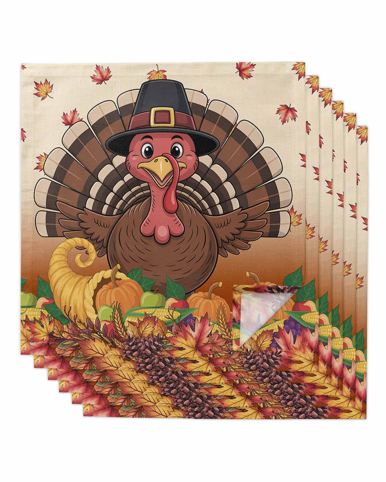 Fall Turkey Cloth Napkins Set of 6 Reusable Dinner Napkins, Autumn ...