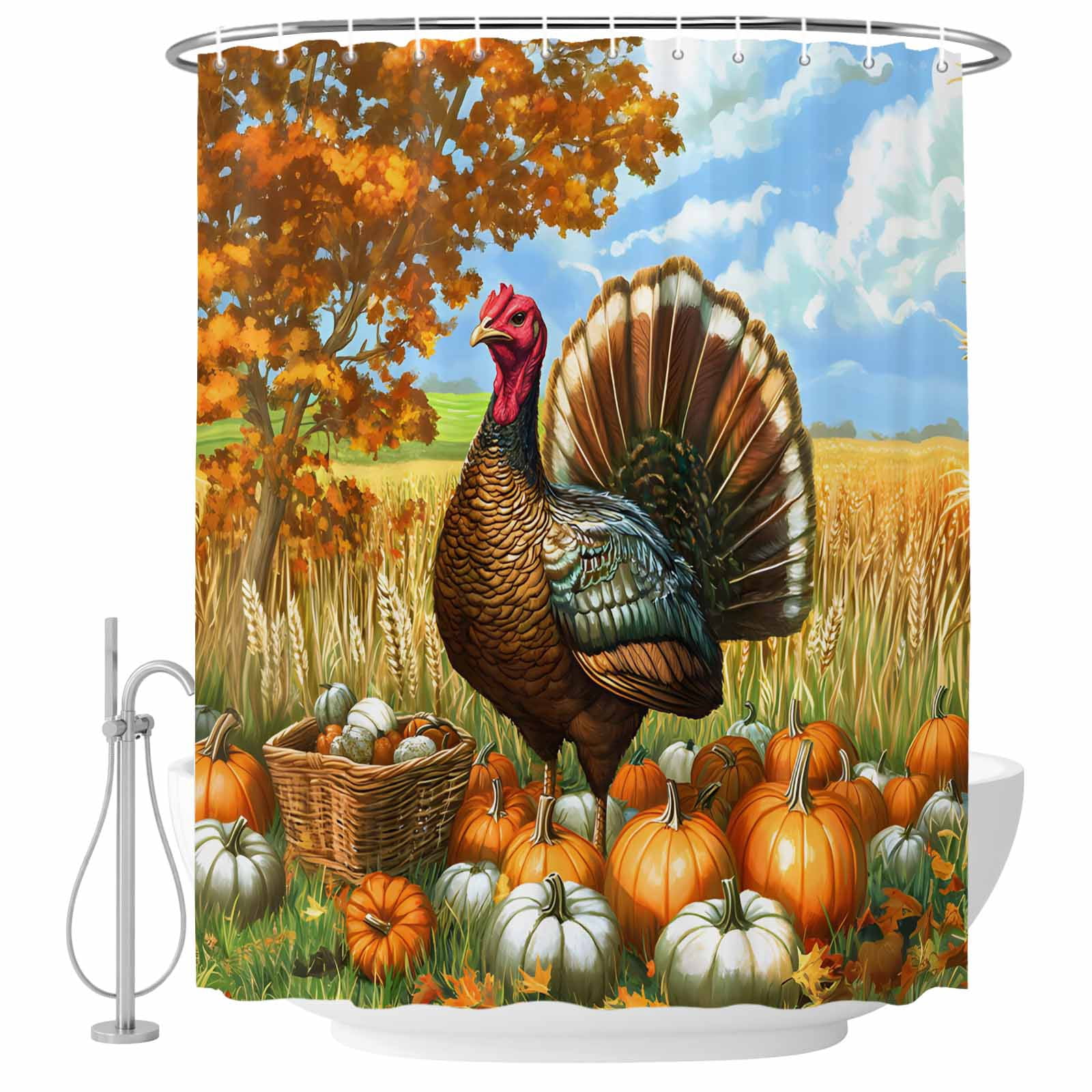 Fall Turkey Shower Curtain, Waterproof Shower Curtains for Bathroom ...