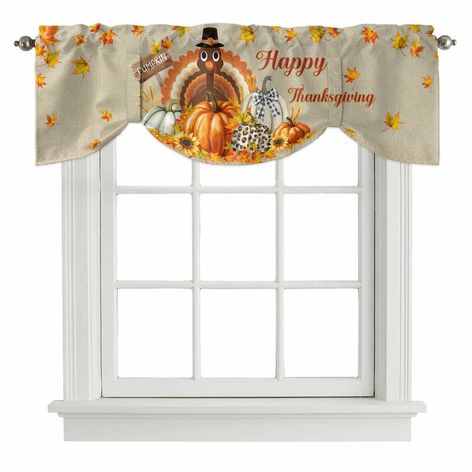 Fall Turkey Tie Up Valance Curtains for Windows, Kitchen Curtains ...