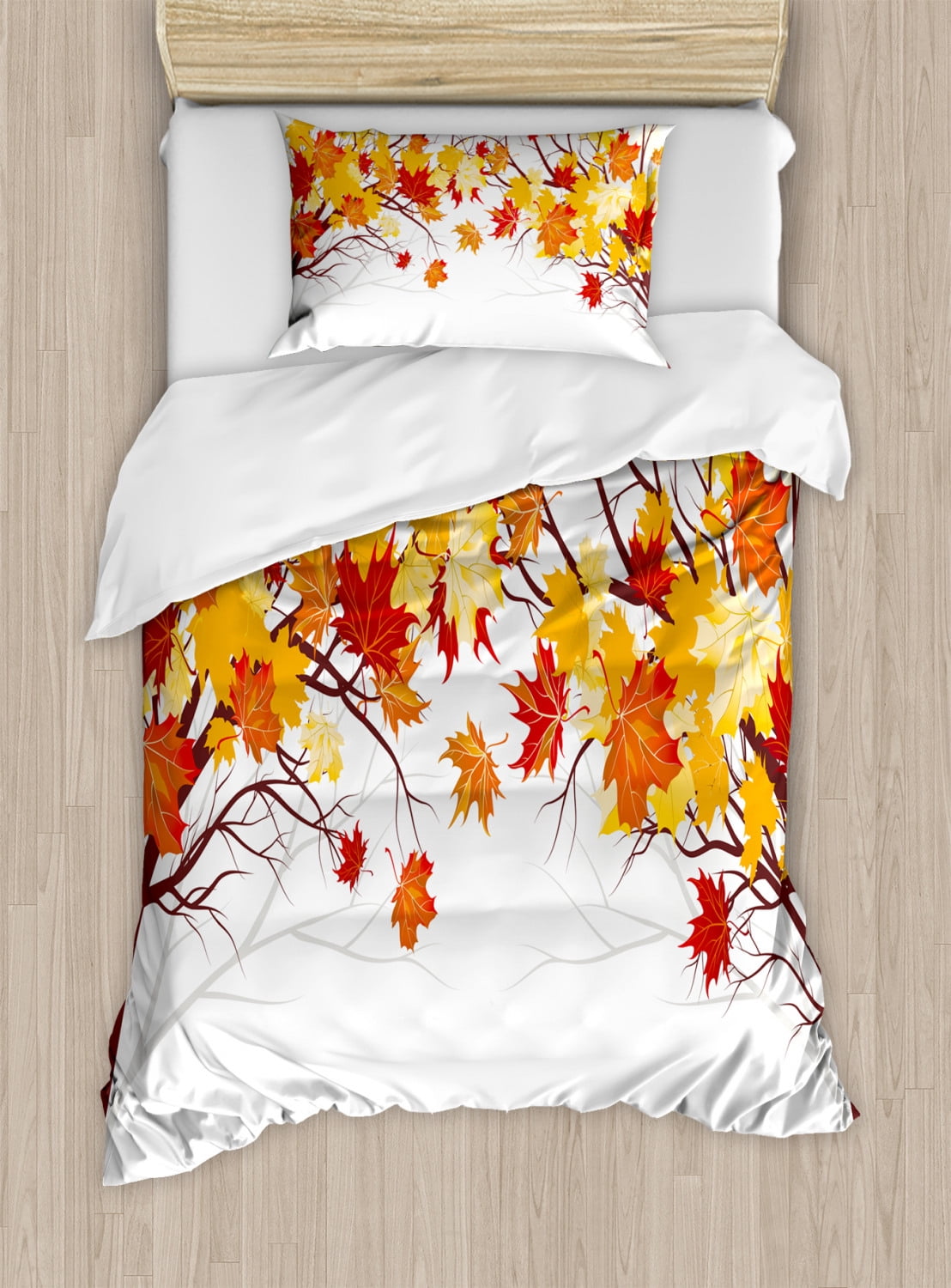 Fall Twin Size Duvet Cover Set, Image of Canadian Maple Tree Leaves in ...