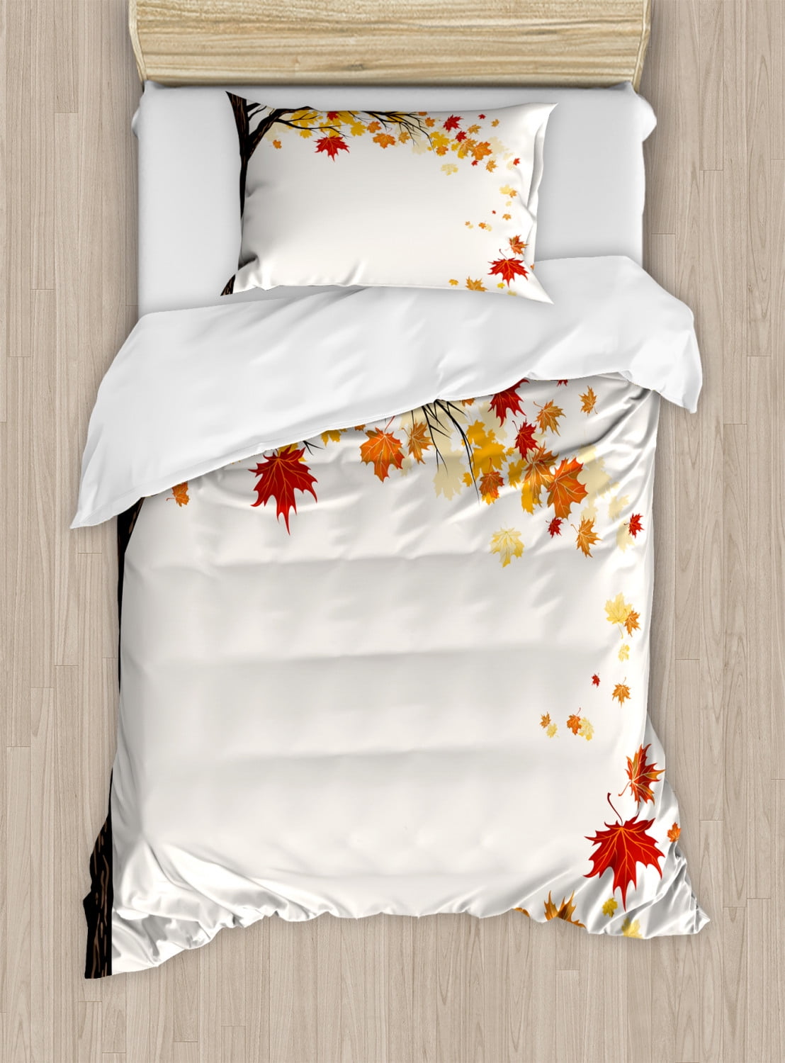Fall Twin Size Duvet Cover Set, Leaf Group Motion in Mother Earth ...