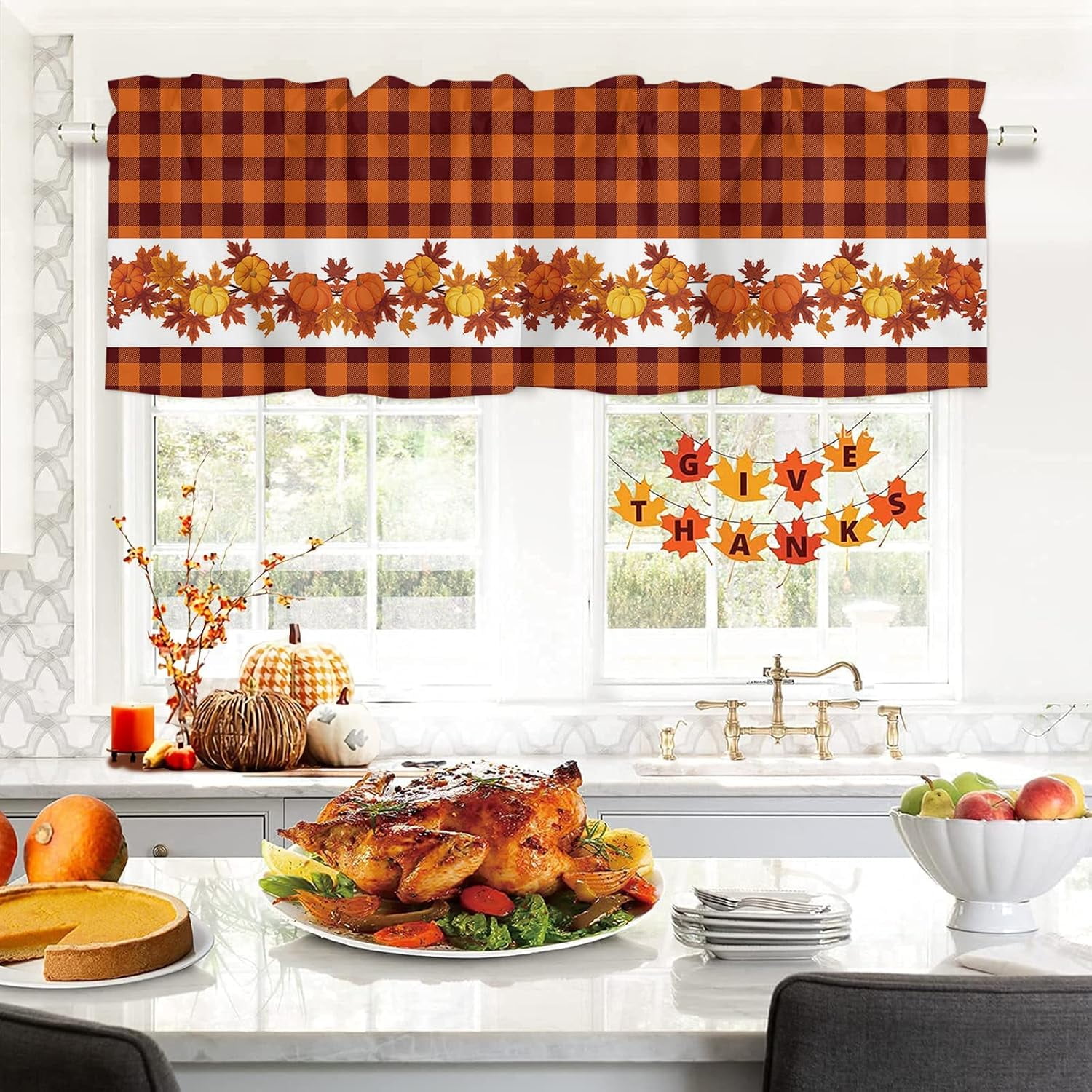 Fall Valances for Windows Autumn Maple Leaves Pumpkin Fall Kitchen ...