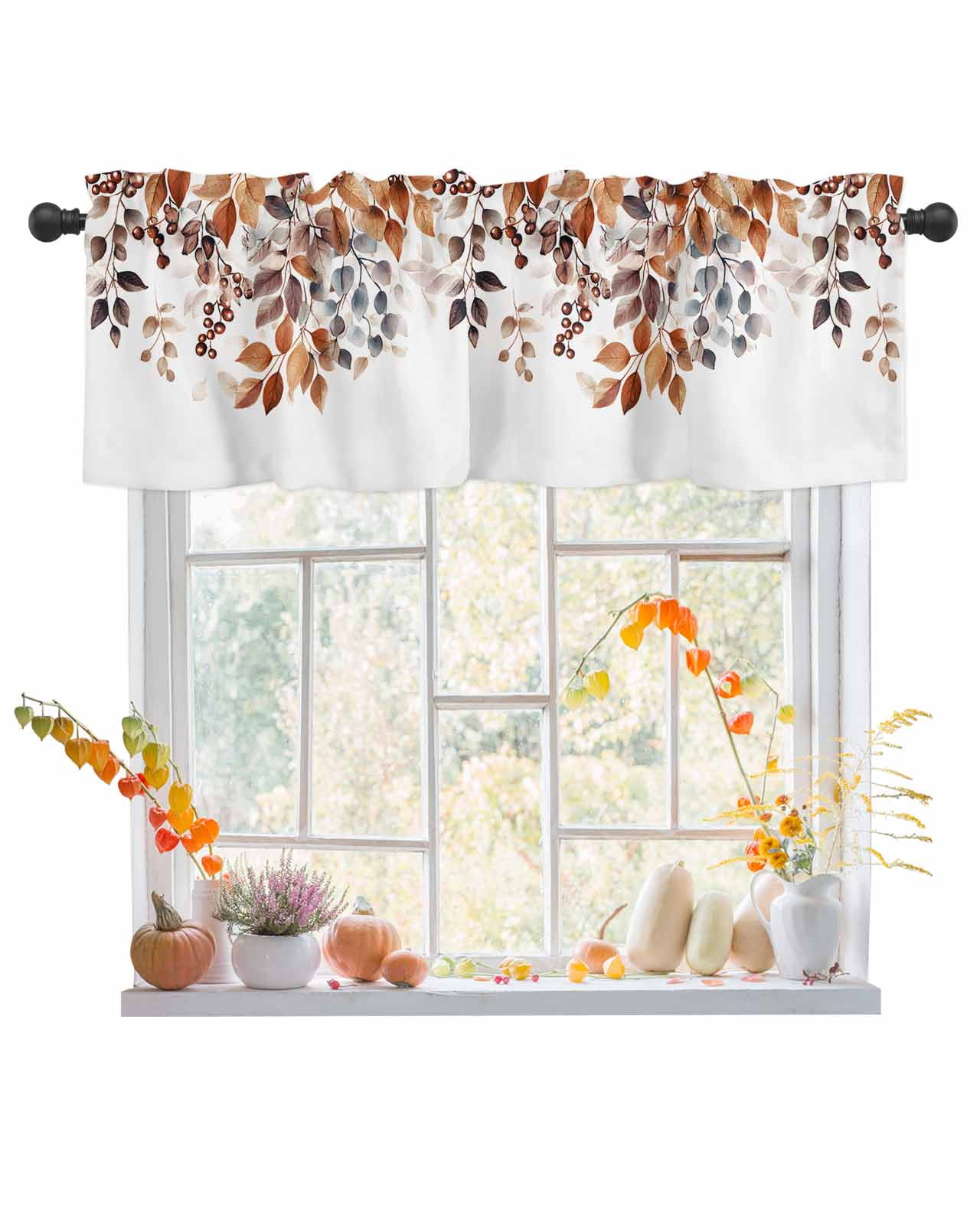 Fall Valances for Windows, Eucalyptus Leaves Watercolor Berry Plant ...