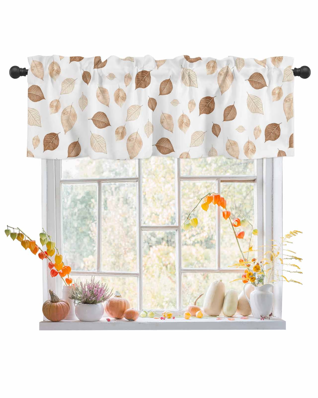 Fall Valances for Windows, Fallen Leaves Brown Watercolor Leaf ...