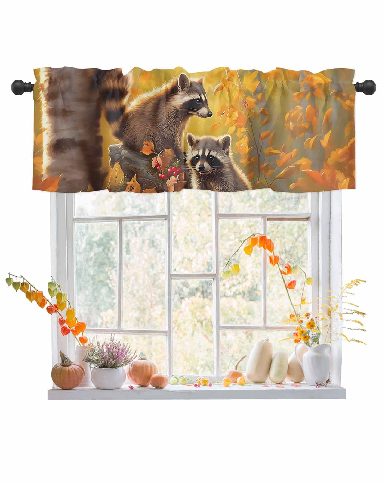Fall Valances for Windows, Forest Animal Raccoon Rod Pocket Short ...