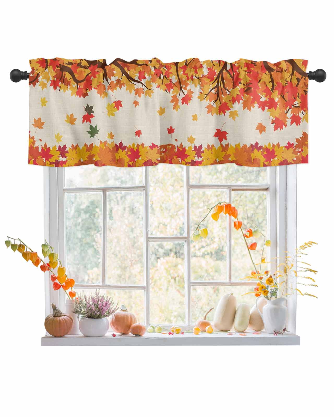 Fall Valances for Windows, Maple Leaf Thanksgiving Leaves Countryside ...