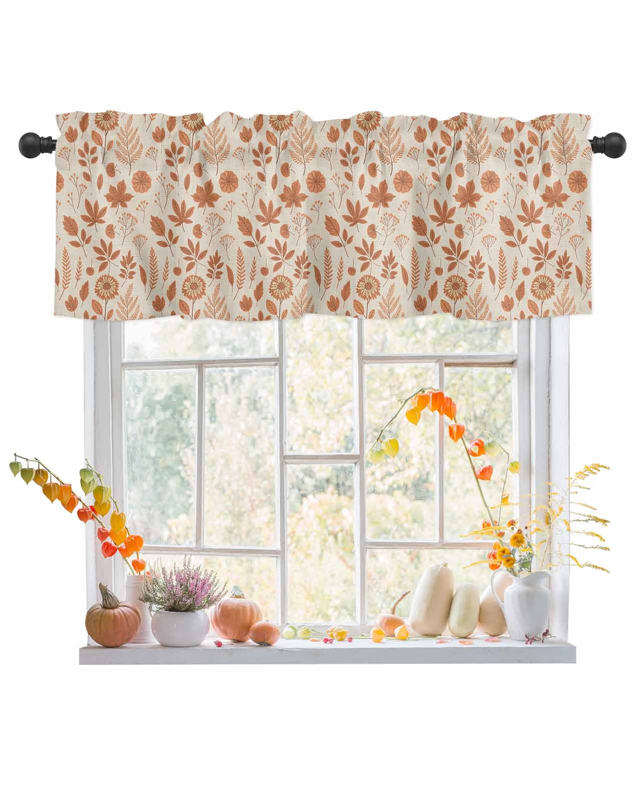 Fall Valances for Windows, Plant Orange Floral Maple Leaf Linen Texture ...