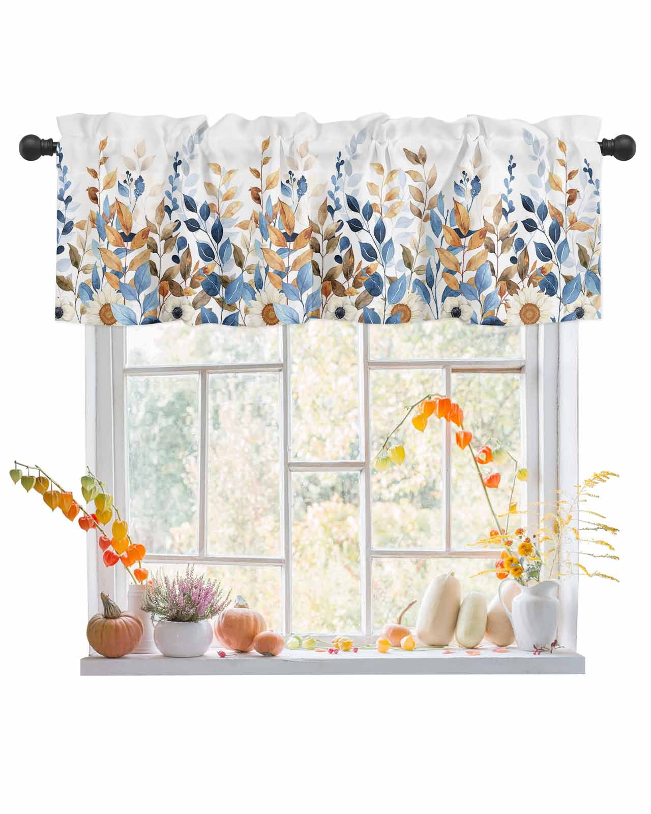 Fall Valances for Windows, Plants Autumn Eucalyptus Leaves Flower Rod ...
