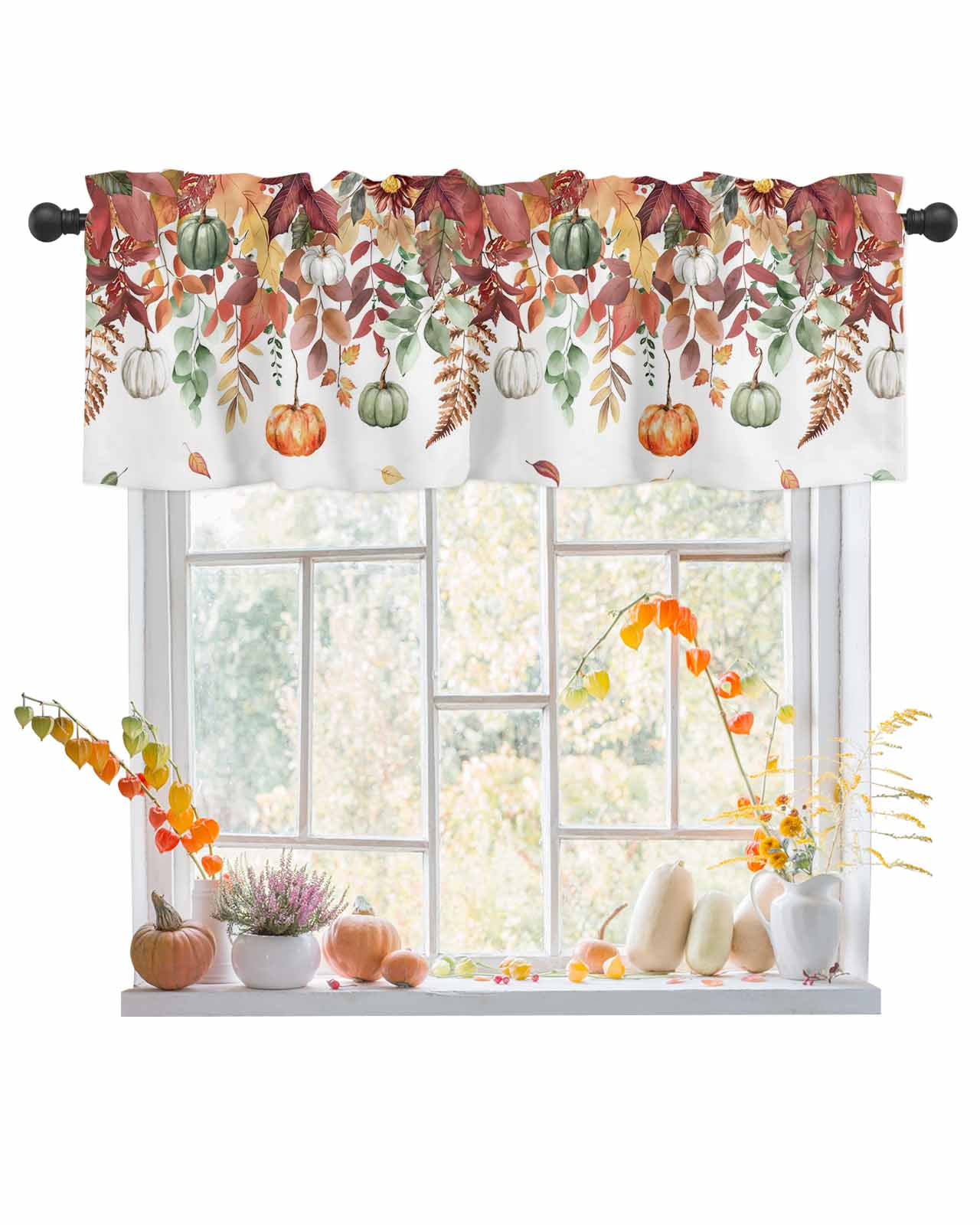 Fall Valances for Windows, Pumpkin Maple Leaves Orange Leaf Fall Plant ...
