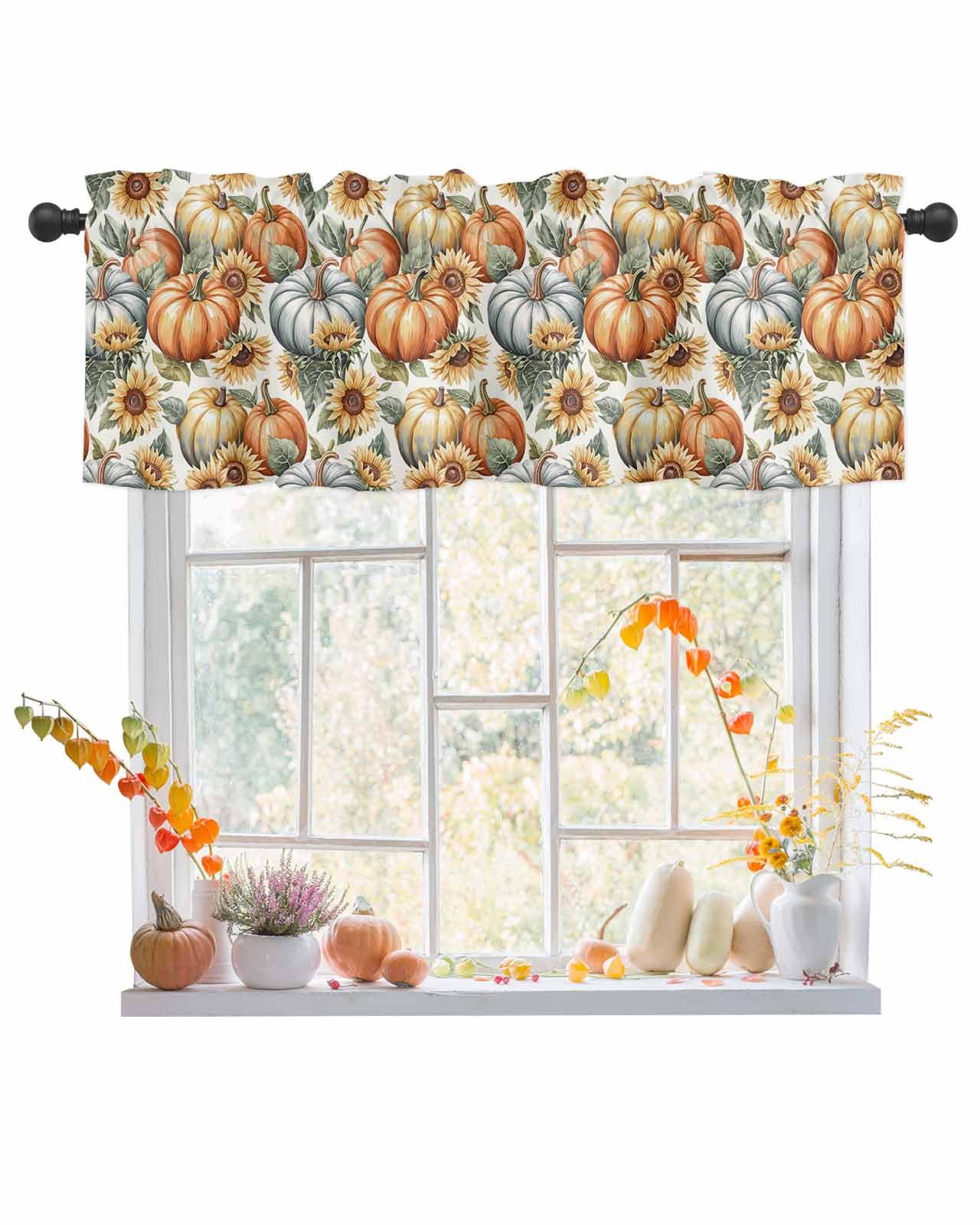 Fall Valances for Windows, Theme Vintage Pumpkin Sunflower Far吗 Rod ...