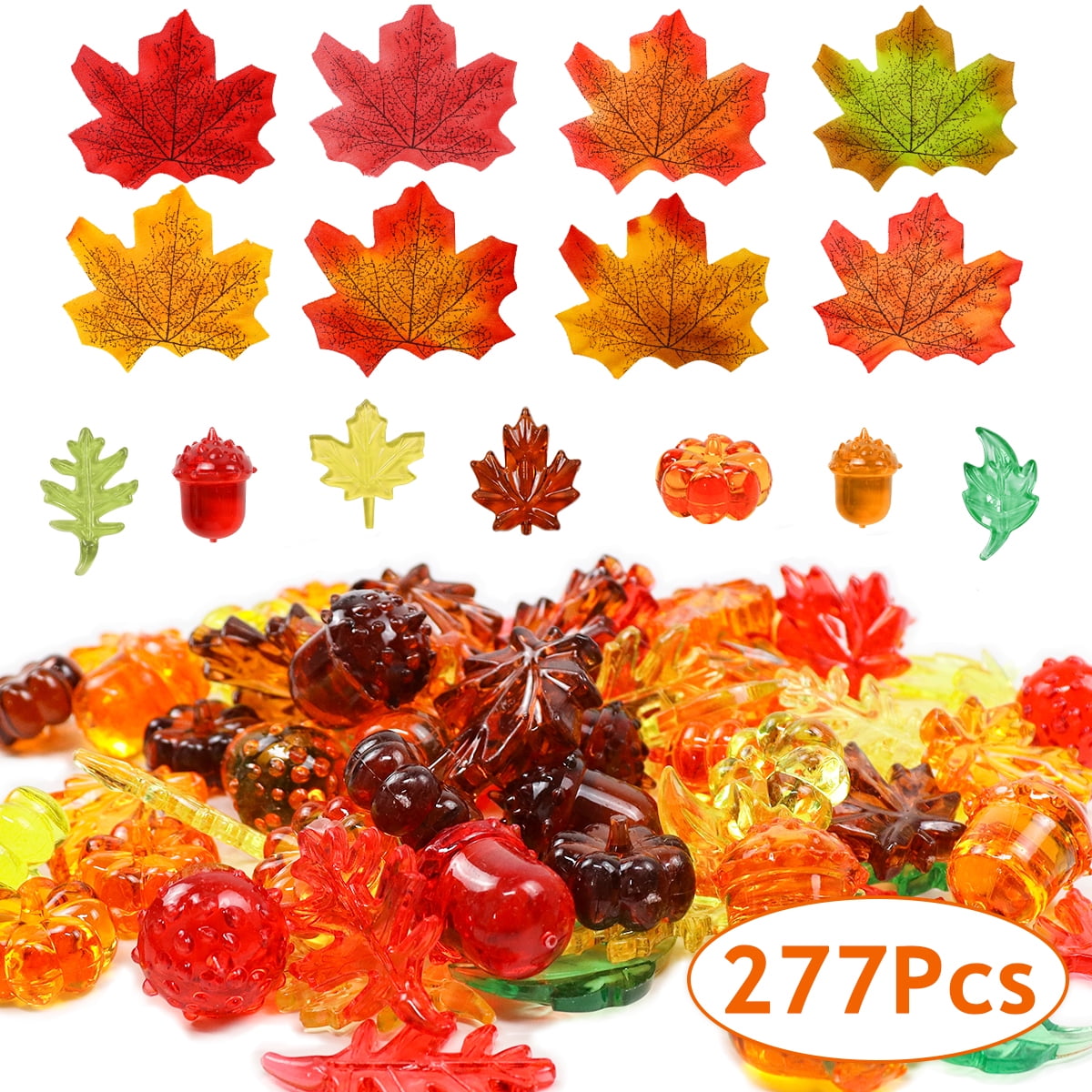 Fall Vase Filler Acrylic Pumpkin Leaves Acorn Sensory Bin Fillers ...