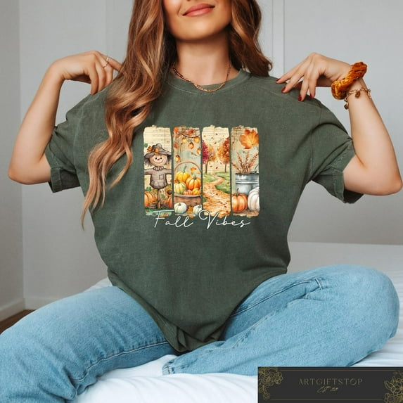 Fall Vibes Comfort Shirt, Fall Pumpkin T Shirt, Autumn Harvest T-shirt ...