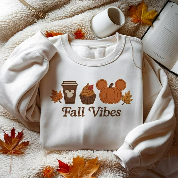 Fall Vibes Embroidered Sweatshirt | Pumpkin Coffee & Cupcake Design ...