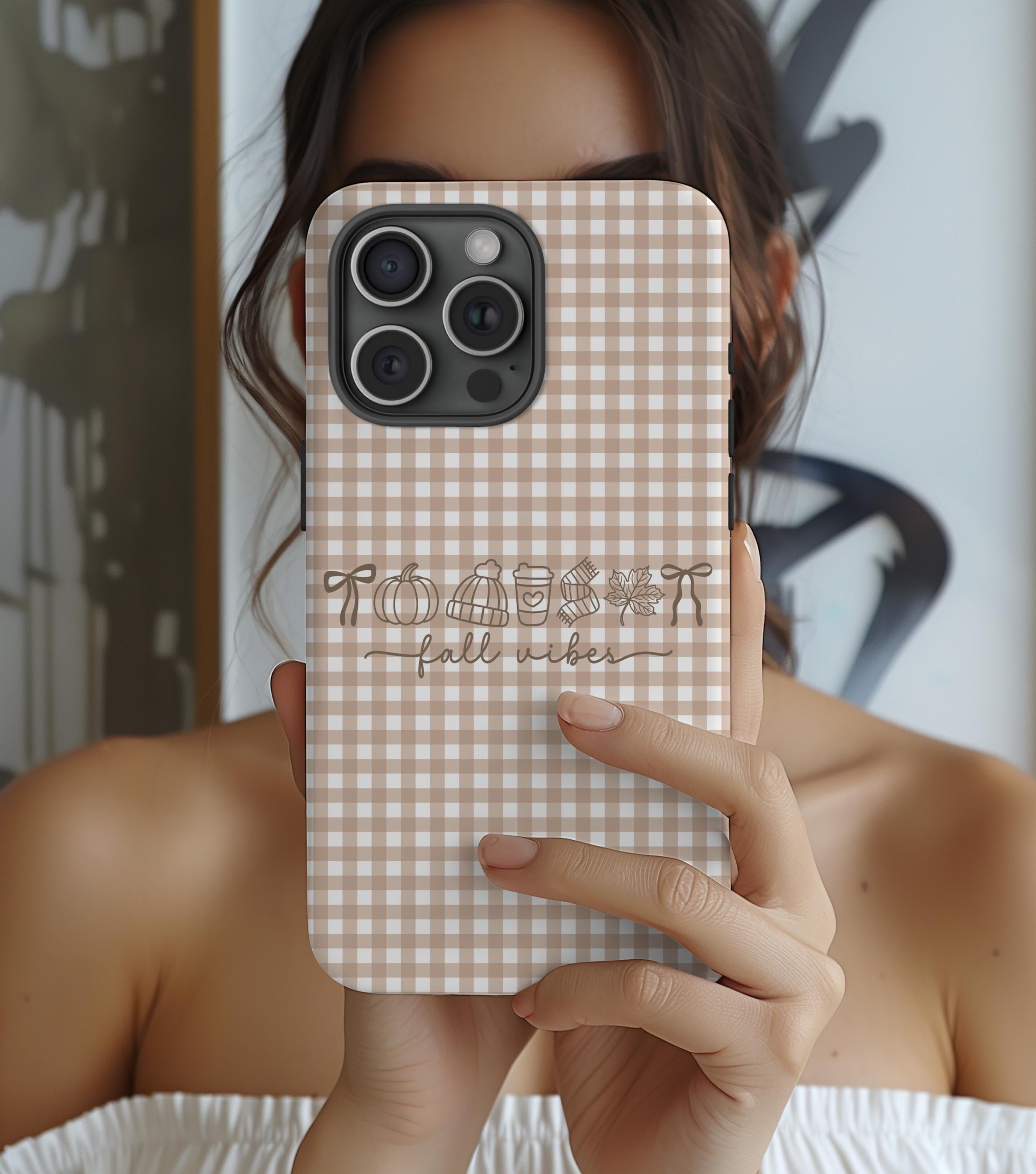 Fall Vibes Gingham Pumpkin Autumn Aesthetic Phone Case for iPhone 17 to ...