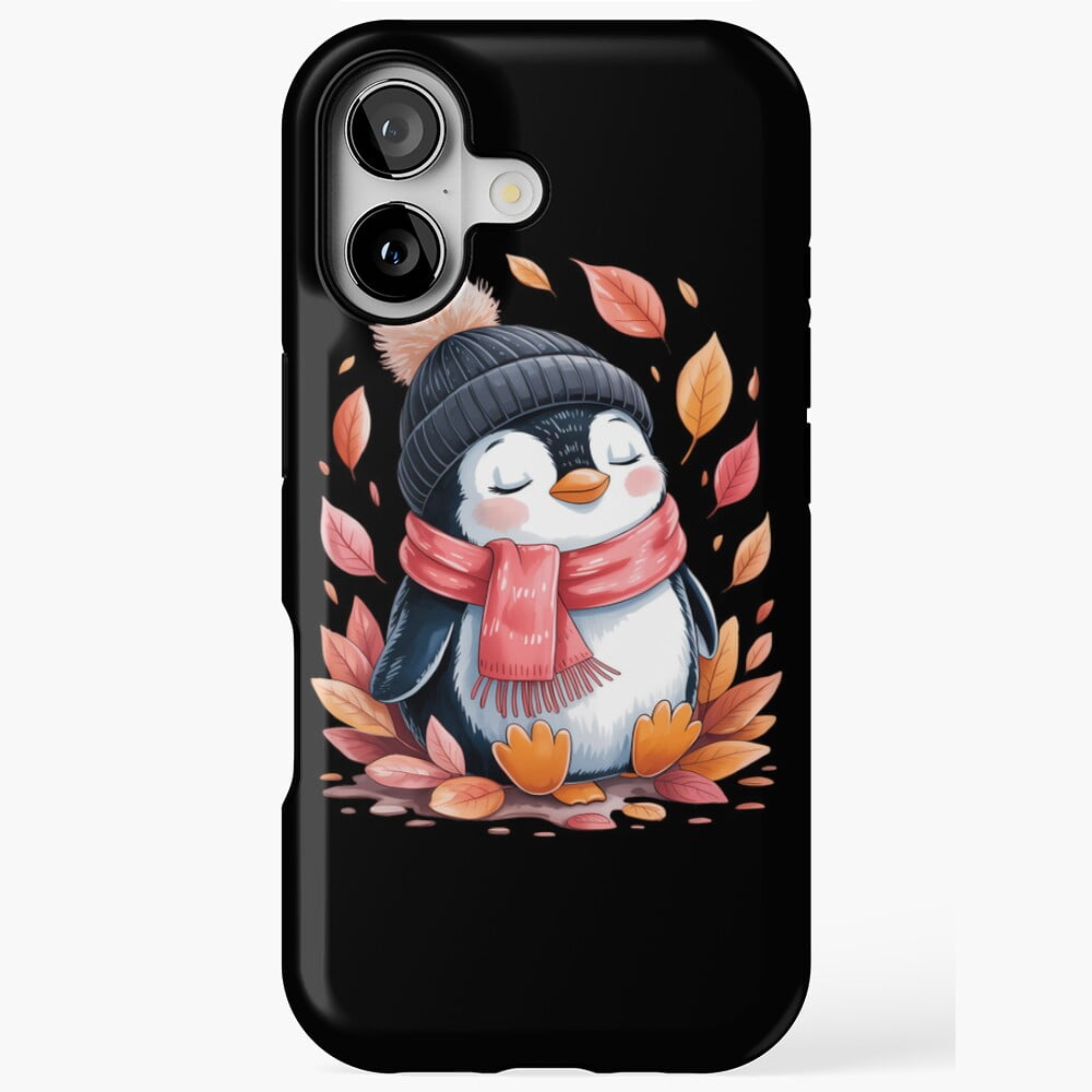 Fall Vibes Penguin Autumn Leaves Phone Case with iPhone 17 to 11 Pro ...