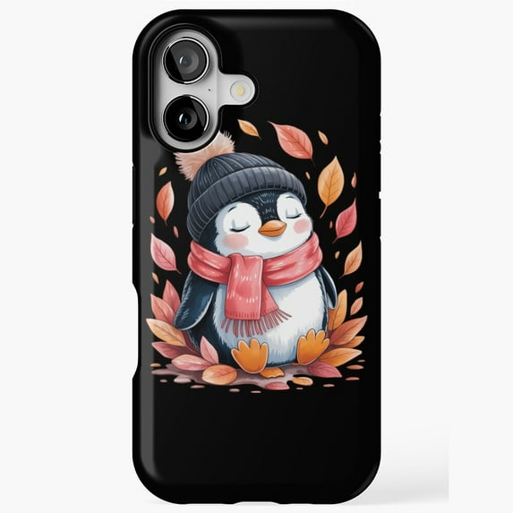 Fall Vibes Penguin Autumn Leaves Phone Case with iPhone 17 to 11 Pro ...