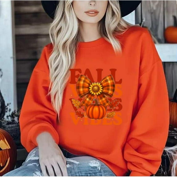 Fall Vibes Pumpkin With Plaid Bow Autumn Thanksgiving Holiday Style Art ...