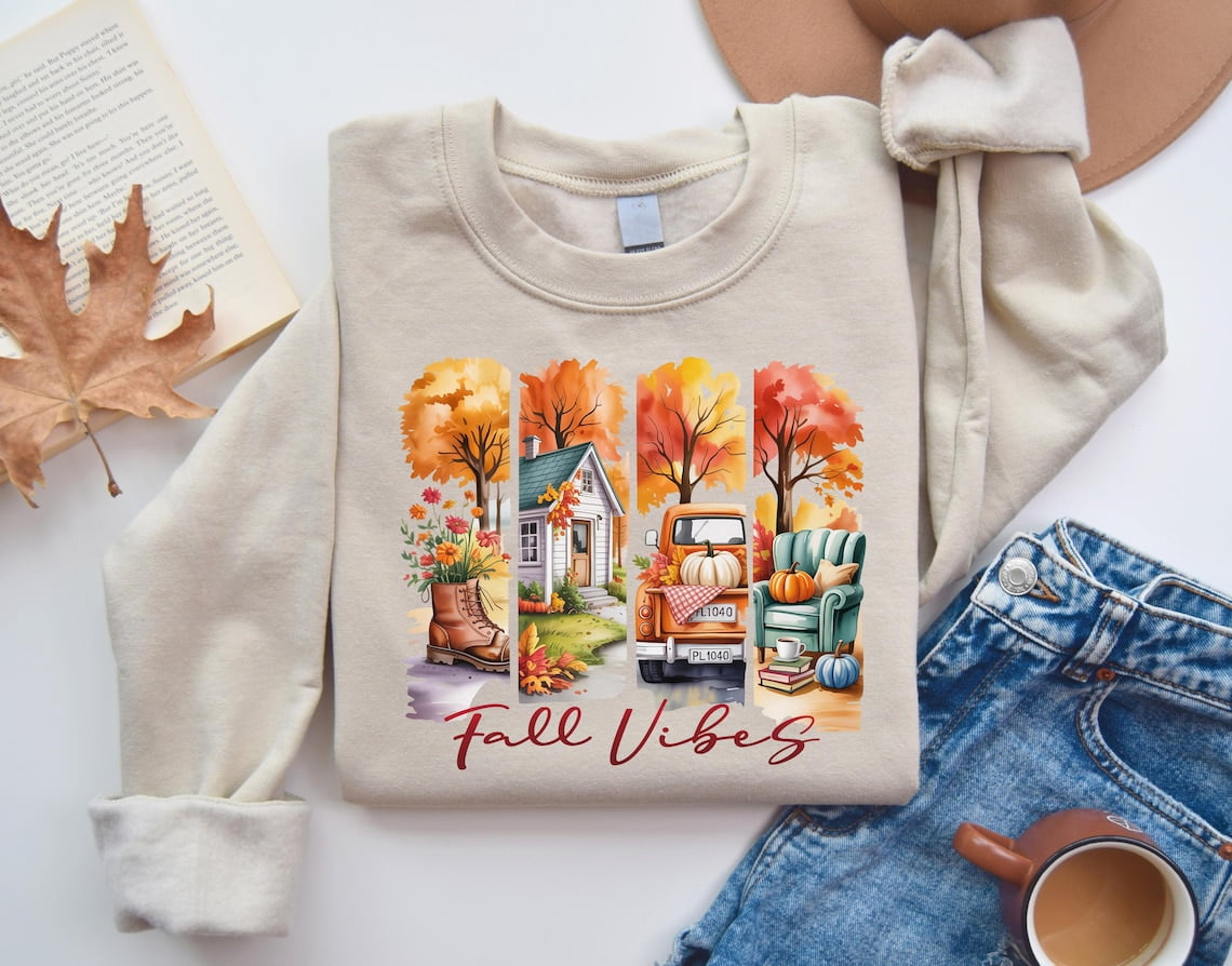 Fall Vibes Sweatshirt: Brushstroke Harvest Design, Cozy Autumn Style ...