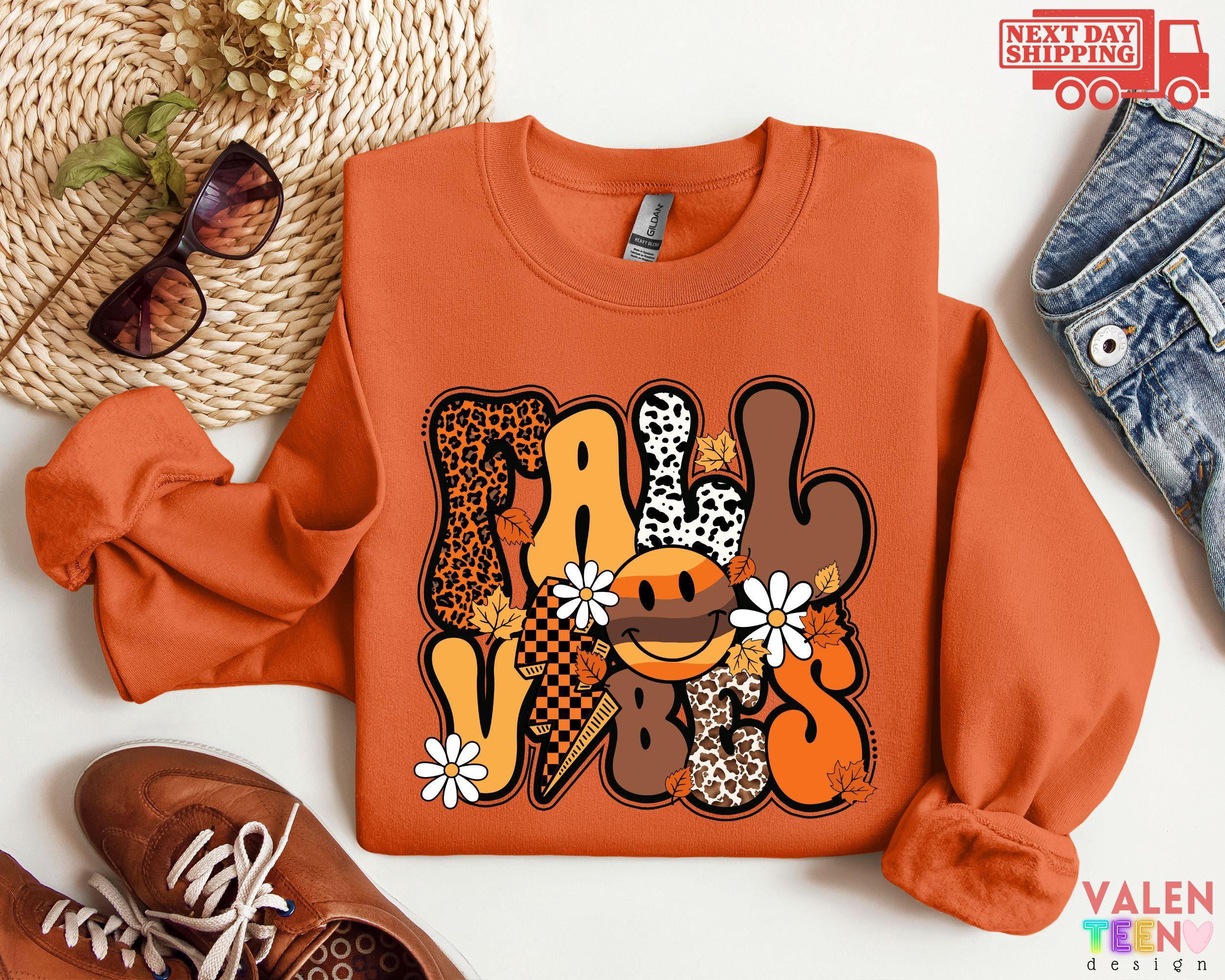 Fall Vibes Sweatshirt, Leopard Print Thanksgiving Hoodie - Walmart.com