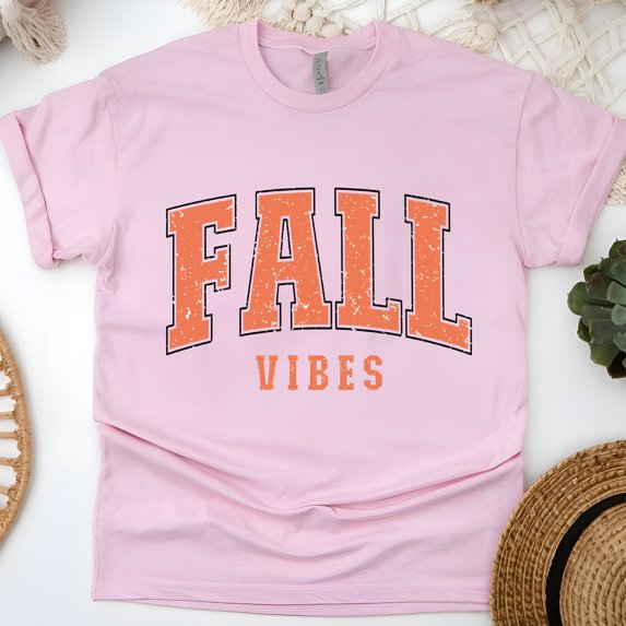 Fall Vibes Varsity Shirt Retro Distressed Autumn Graphic Tee Cozy Fall ...