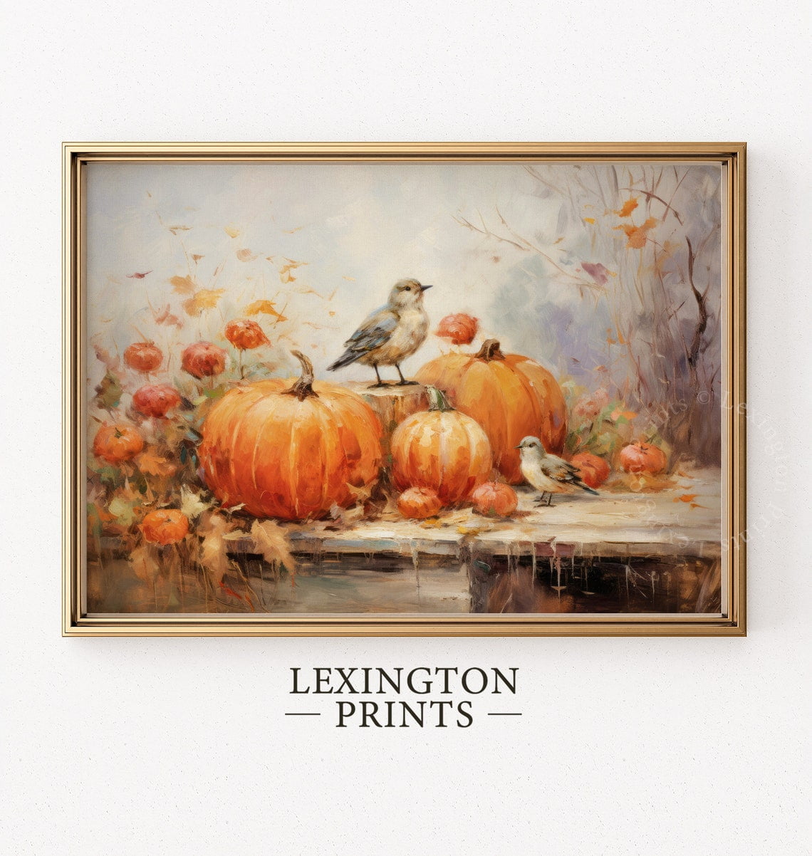 Fall Vintage Bird Art Wall Decor Pumpkin Painting Vintage Rustic Autumn ...