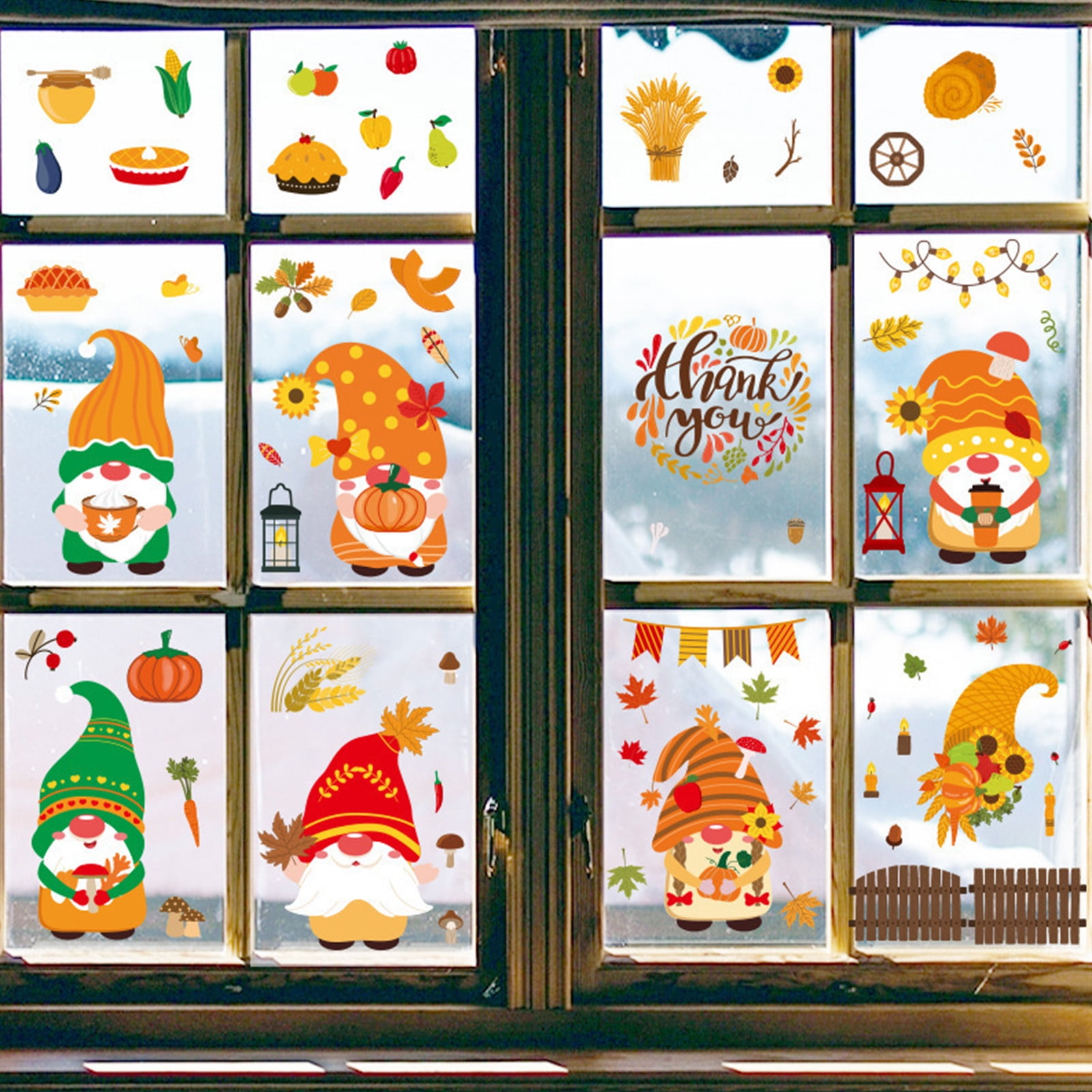 Fall Wall Stickers,9 Pcs Fall Cartoon Window Cling Stickers, Turkey ...
