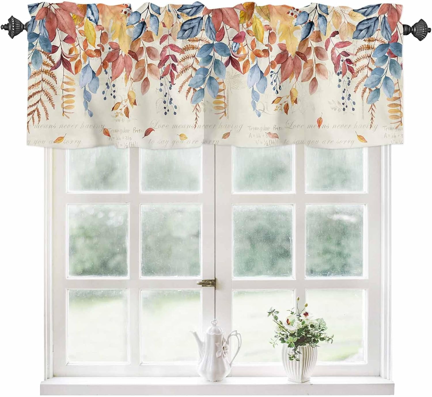 Fall Watercolor Leaves Kitchen Curtains Valance for Windows, Maple ...