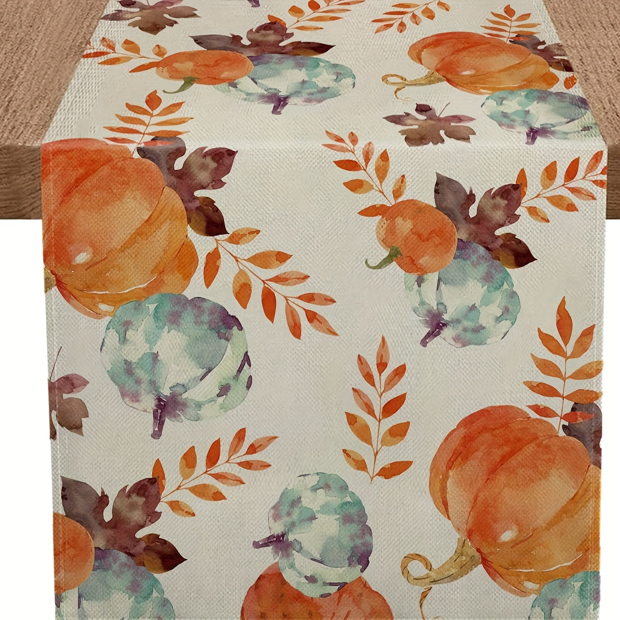 Fall Watercolor Pumpkin Leaves Linen Table Runners Autumn Harvest ...