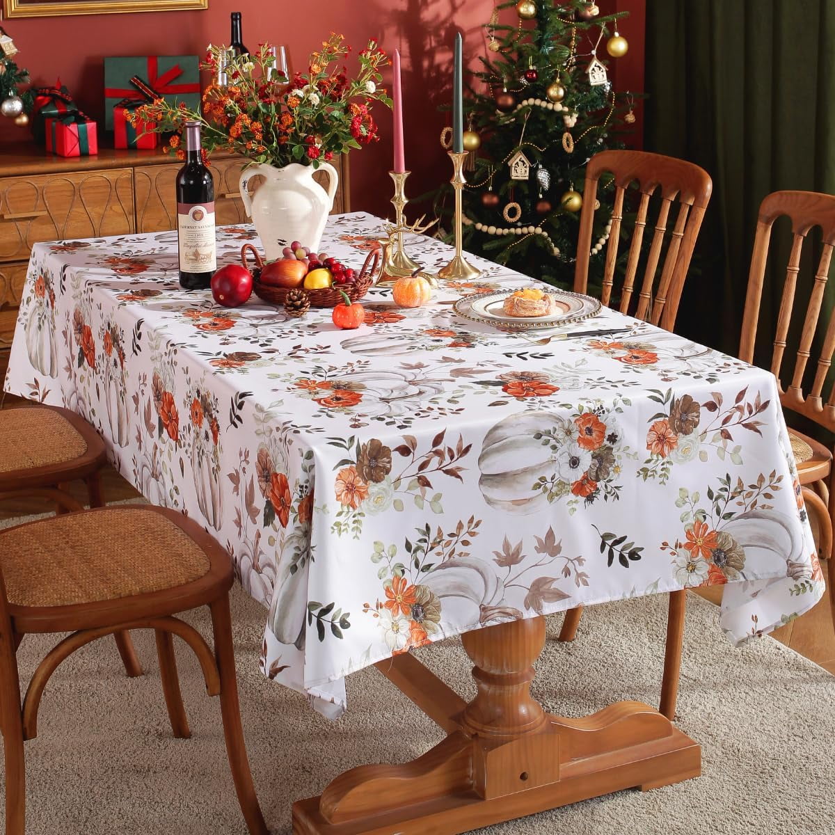 Fall Watercolor Pumpkin Print Rectangle Tablecloth, Autumn Rectangular ...