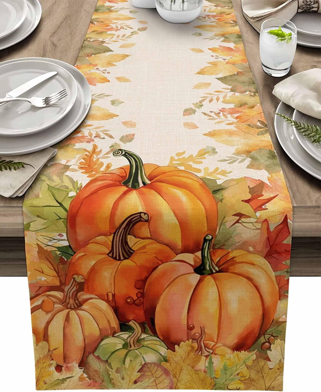 Fall Watercolor Table Runner 90 inches Long Thanksgiving Pumpkin ...