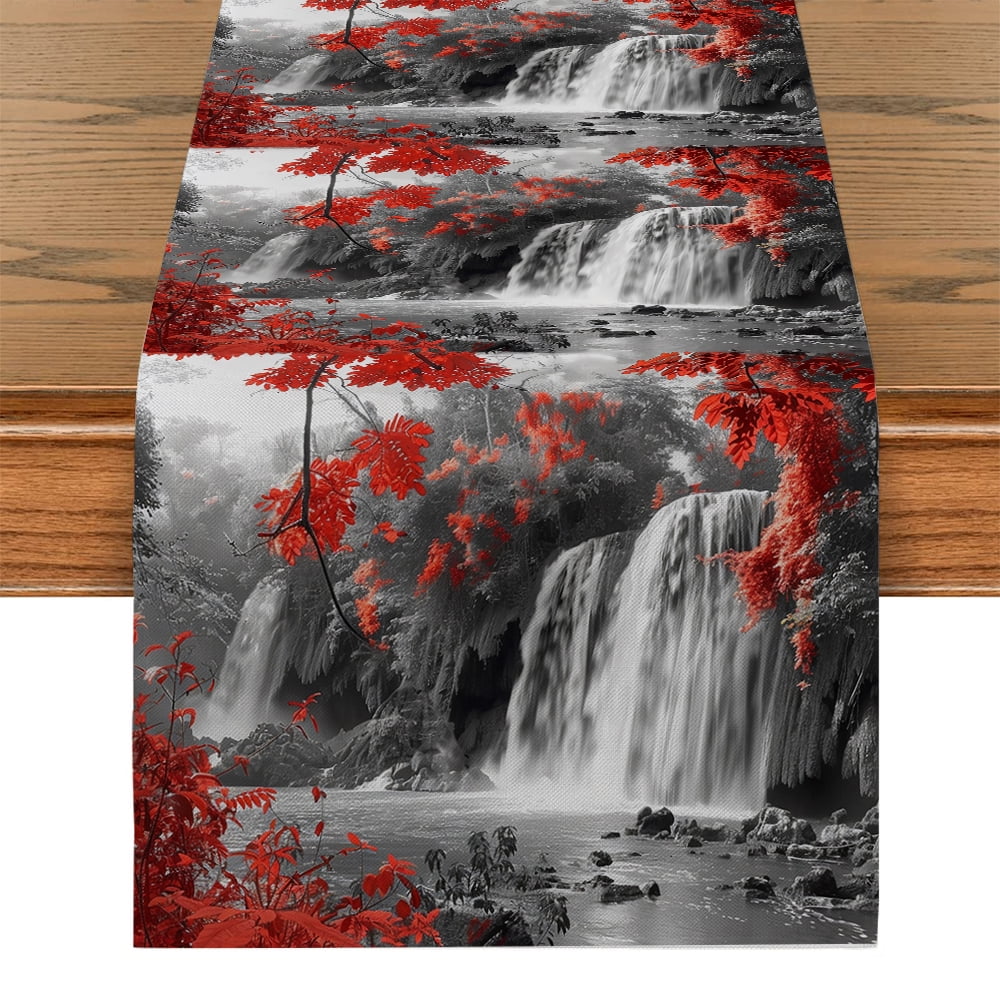 Fall Waterfall Red Leaf Table Runner Rustic Dining Table rations Table ...