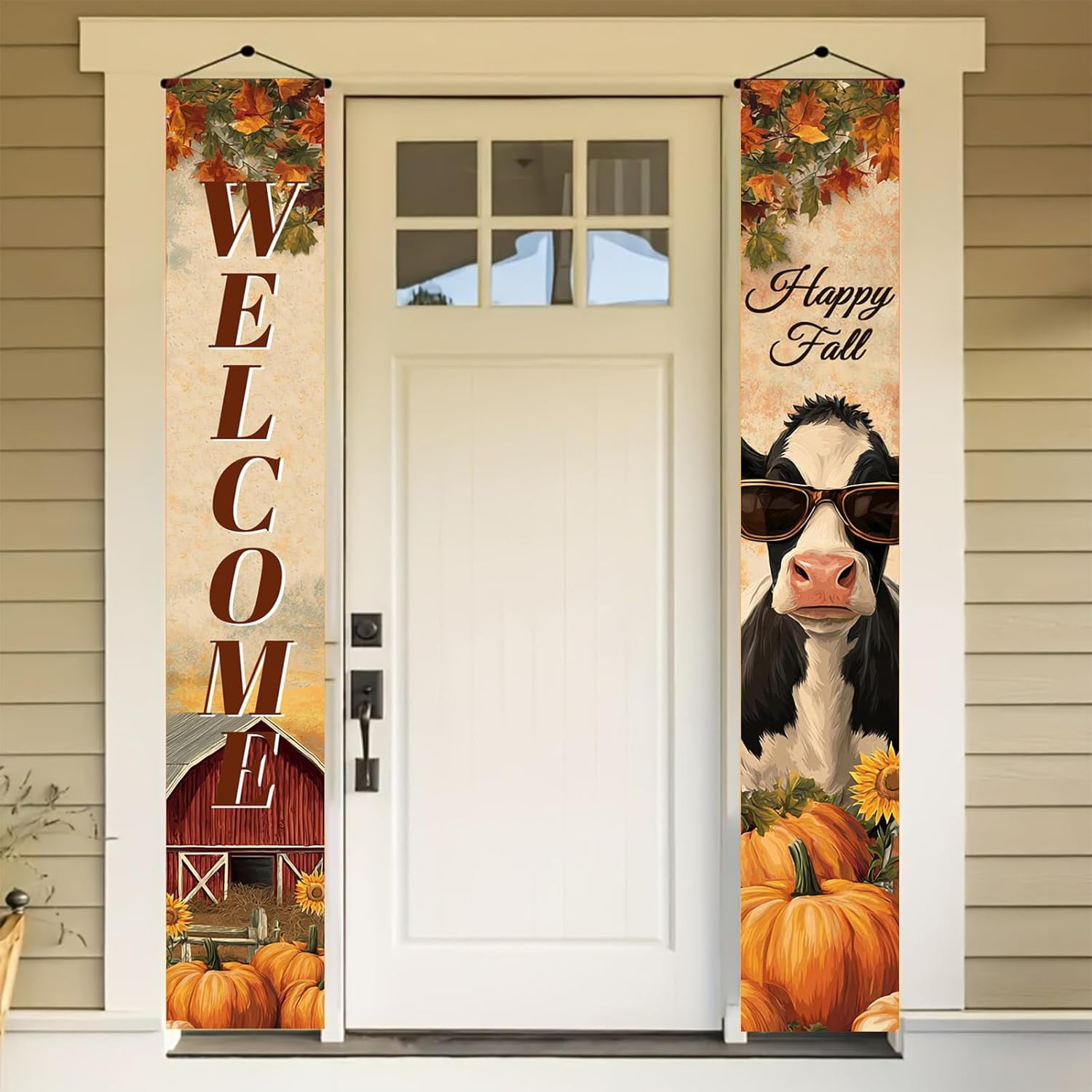Fall Welcome Door Banner Set 12x72Inch Thanksgiving Vertical Porch ...