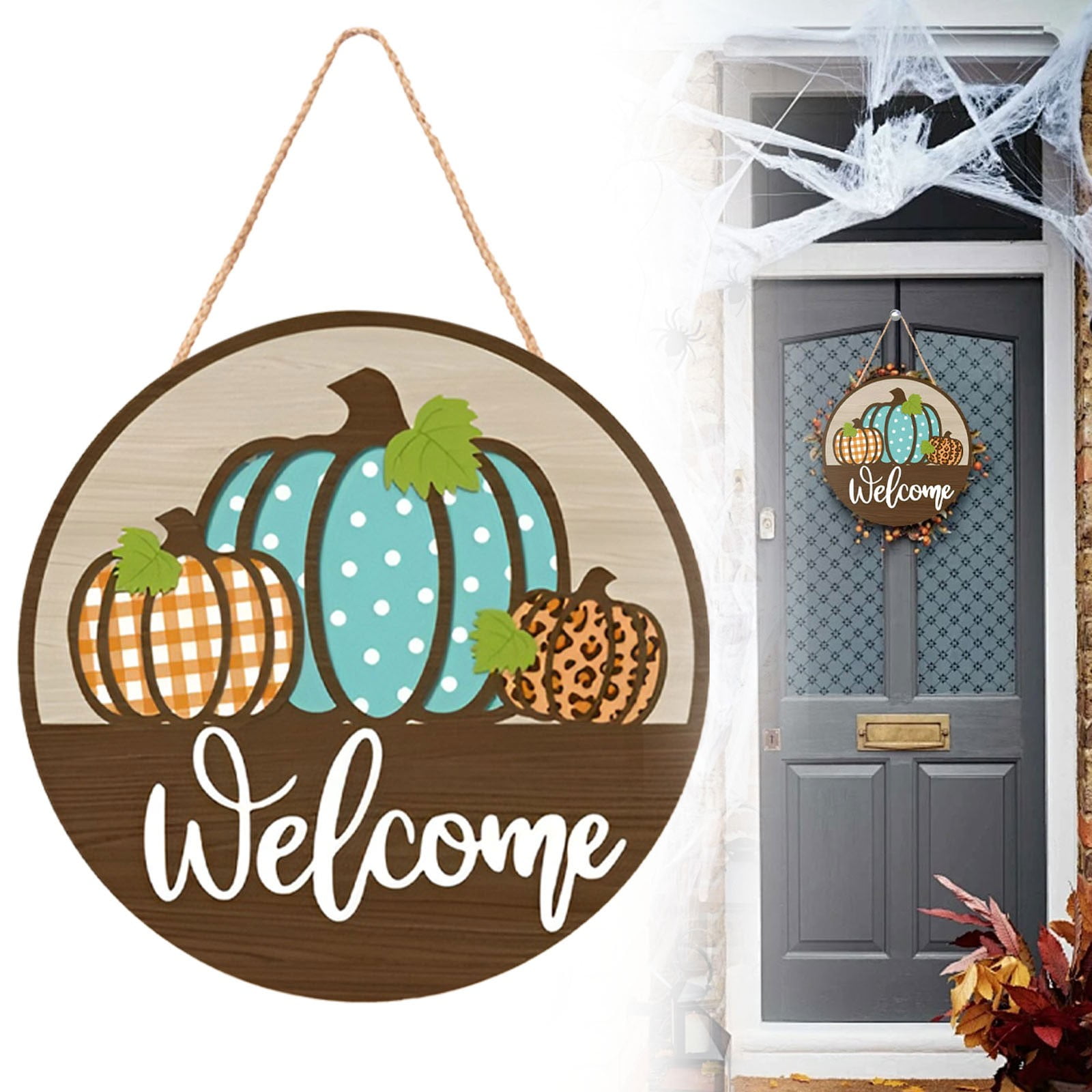 Fall Welcome Door Sign, Pumpkin Wooden Hanging Sign, Fall Door Hanger ...