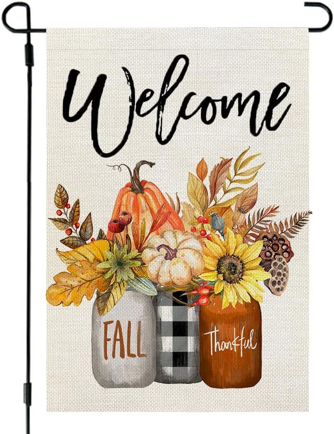 Fall Welcome Garden Flag Floral Thankful 28x40 inch Double Sided ...