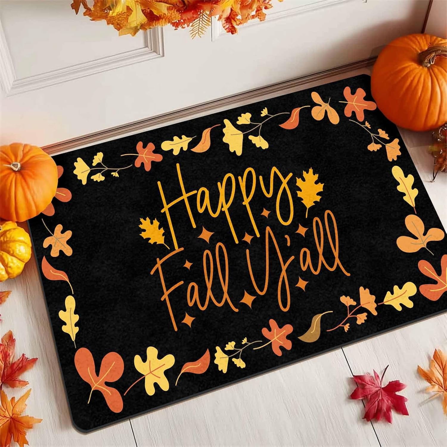 Fall Welcome Maple Leaf and Pumpkin Decorative Door Mat, Non Slip ...