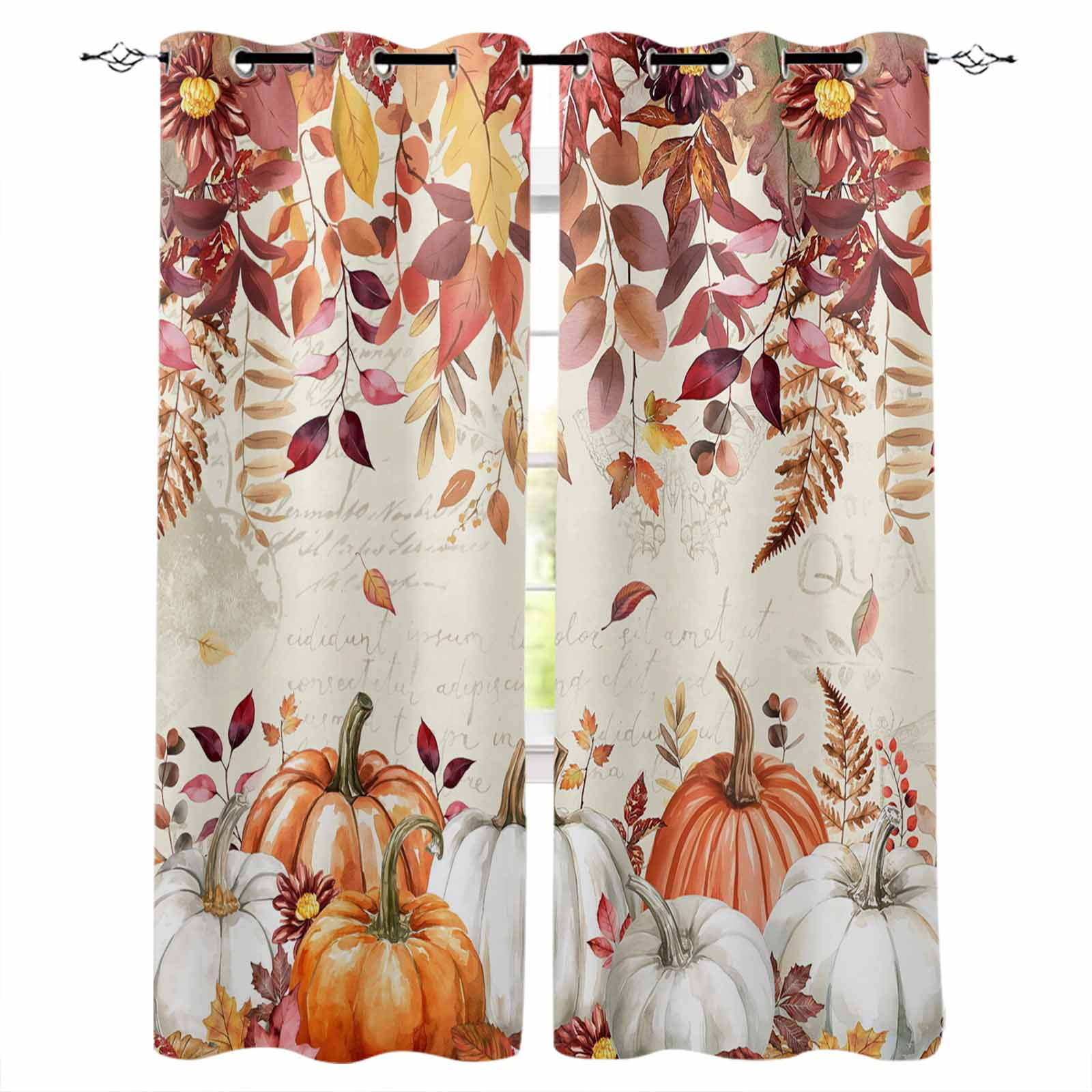 Fall White Pumpkin Blackout Curtains 63 Inches Long, Thanksgiving ...