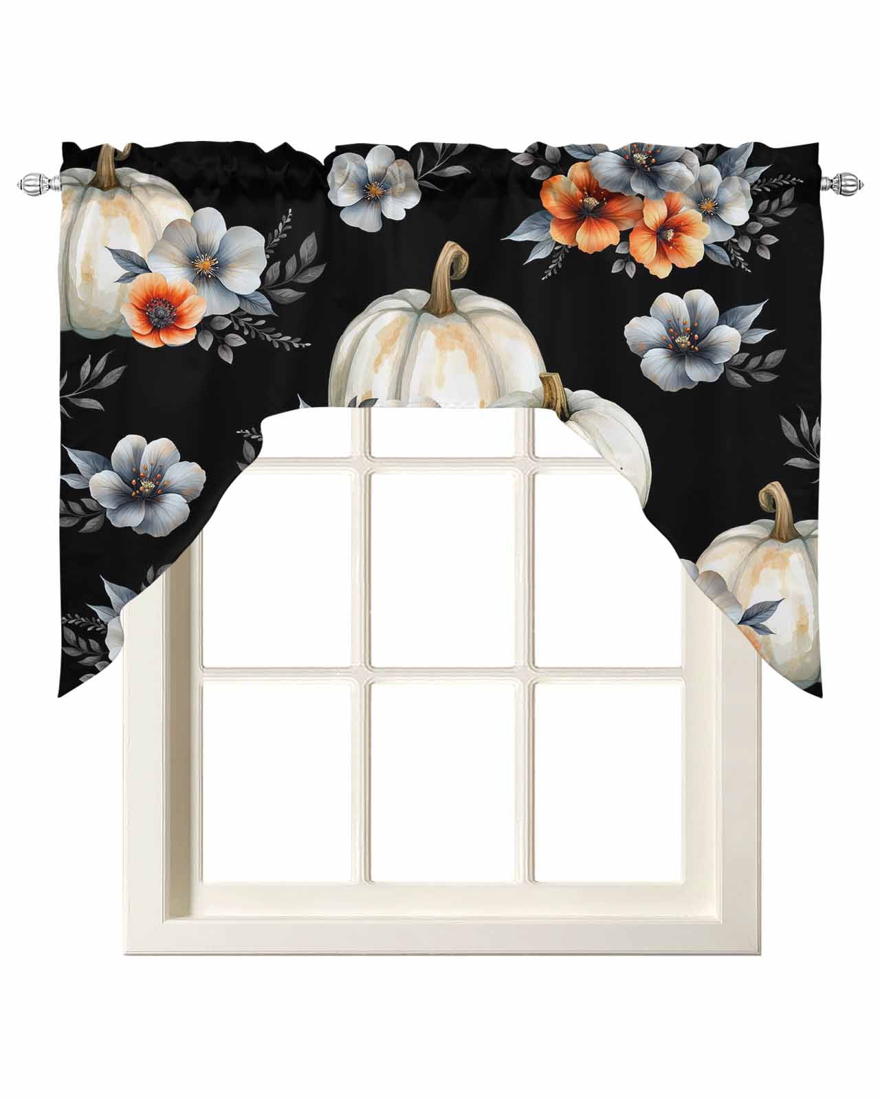 Fall White Pumpkin Kitchen Swag Valances for Windows, Thanksgiving ...