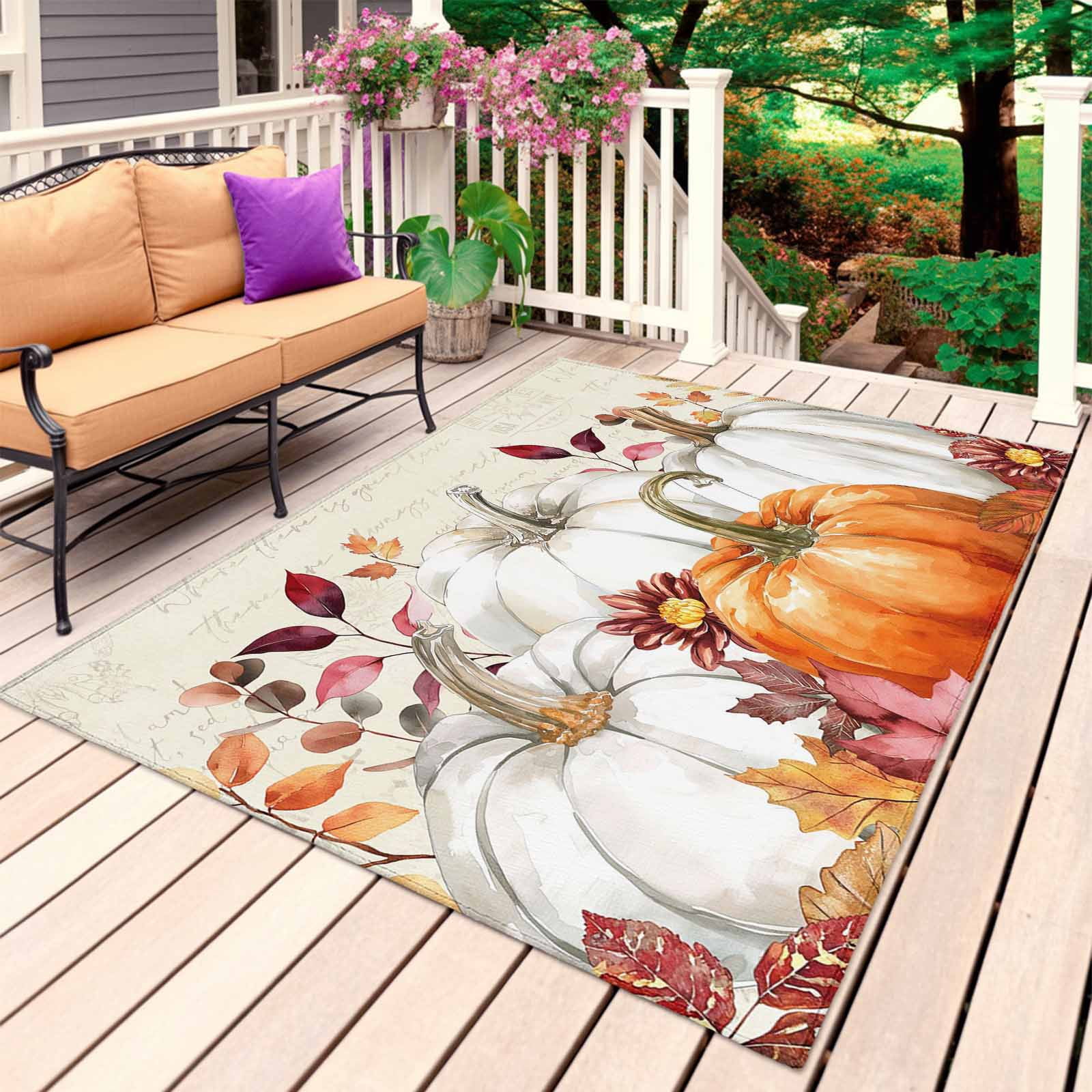 Fall White Pumpkin Outdoor Rug 3x5 Ft, Non Slip Washable Area Rug ...